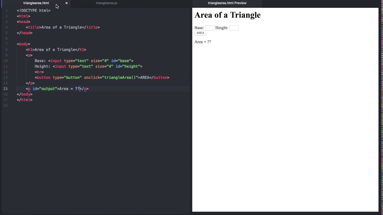 Write An Html Js Triangle Area Program With Atom Youtube