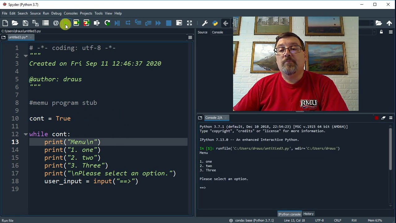 Simple Menu Program In Python Youtube