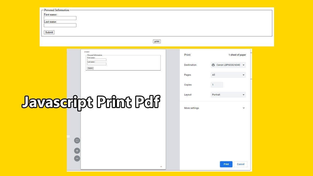 How To Make Print Pdf Form Javascript Html Css And Javascript Youtube