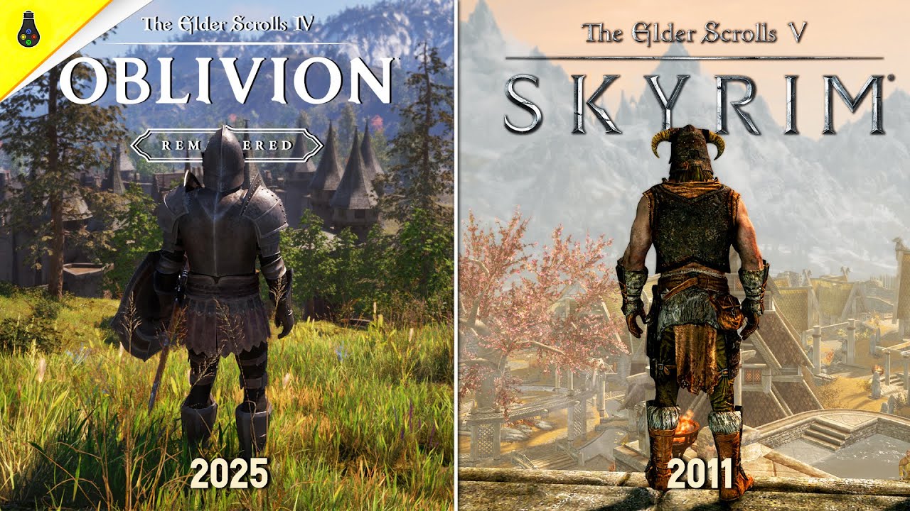 Oblivion Remastered Vs Skyrim Details And Physics Comparison Youtube