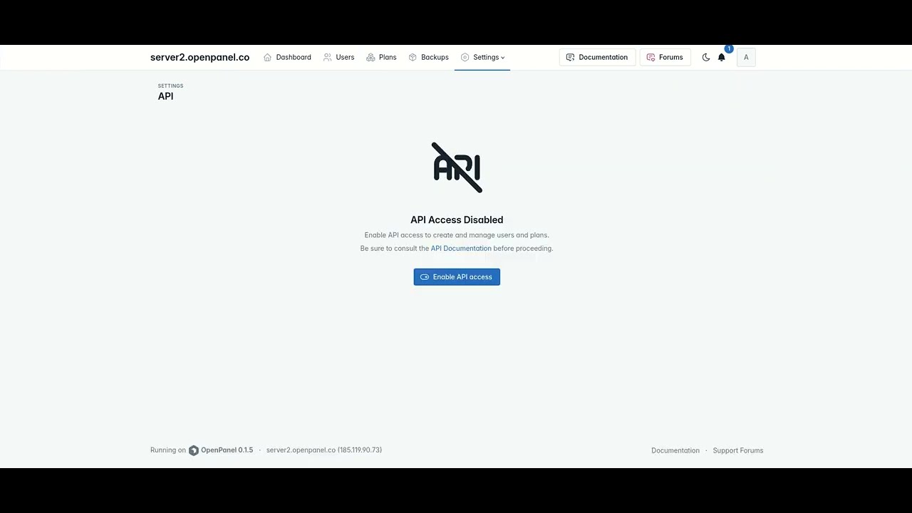 Enable Api Access In Openpanel V0 1 5 Openadmin Interface Youtube