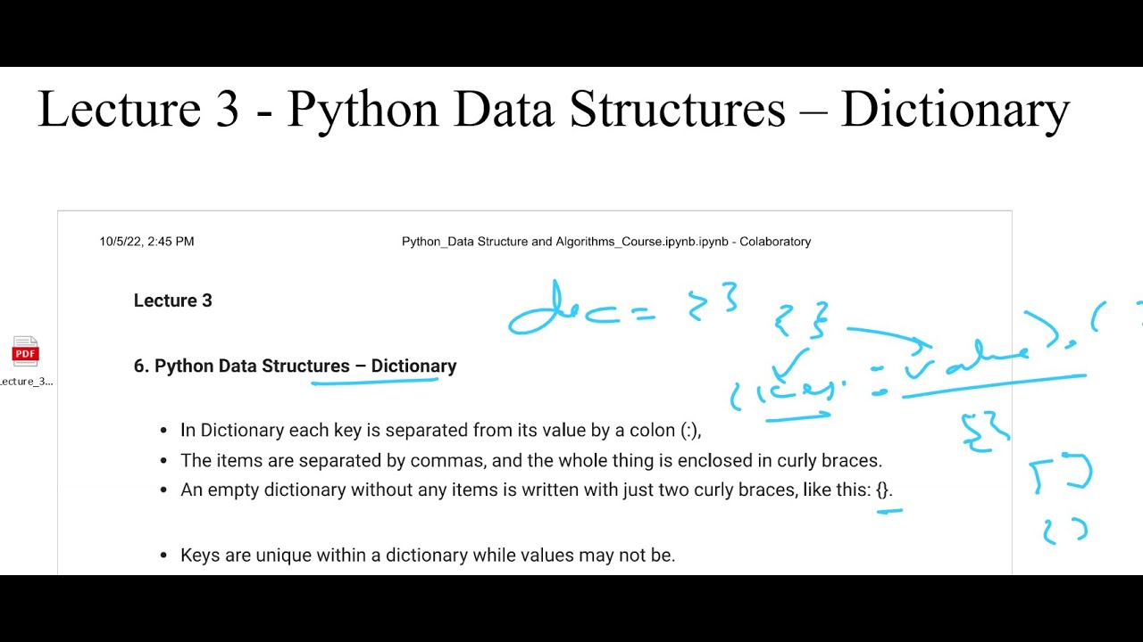 Lecture 3 Dictionary Python Data Structures And Algorithms Course