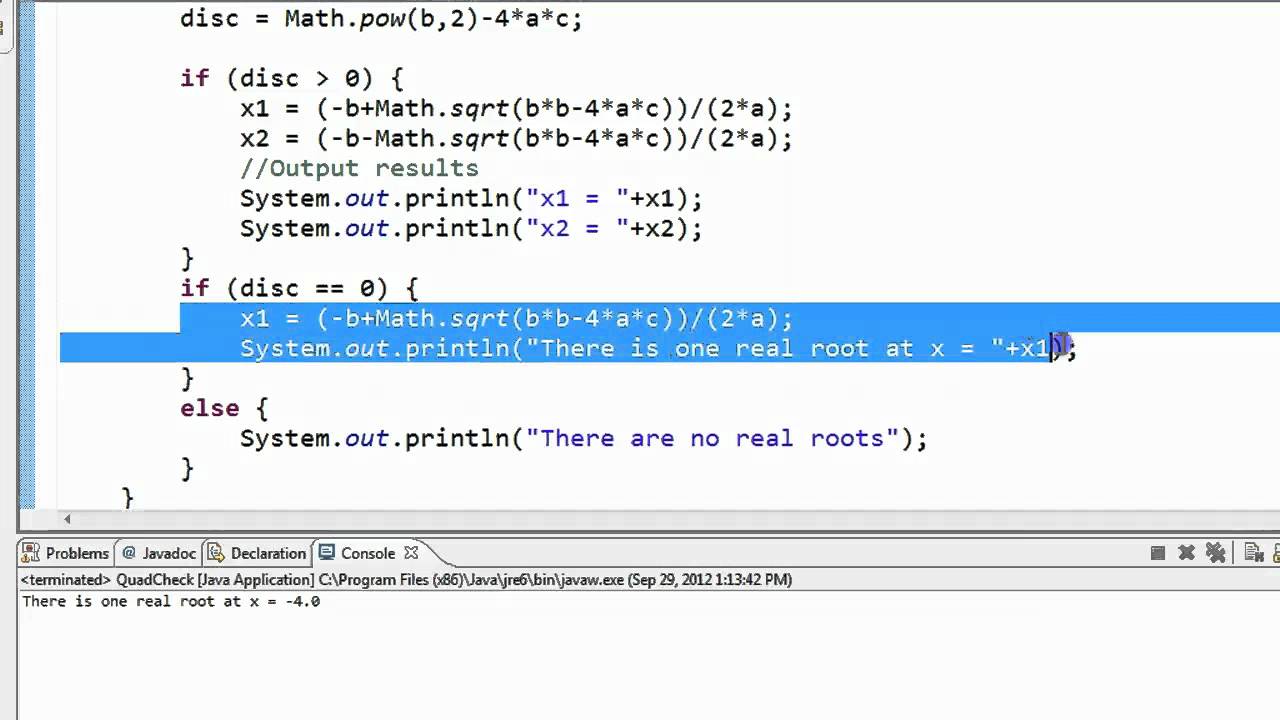 Java Math Example Quadratic Formula 3 Youtube