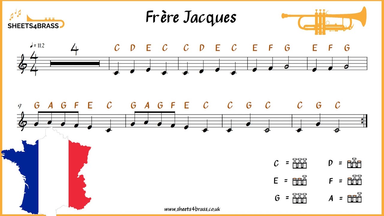 Frere Jacques Trumpet Solo With Sheet Music And Play Along Youtube