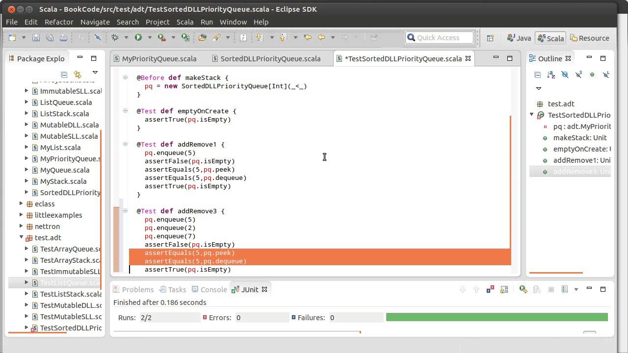 Testing The Sorted Linked List Priority Queue Using Scala Youtube