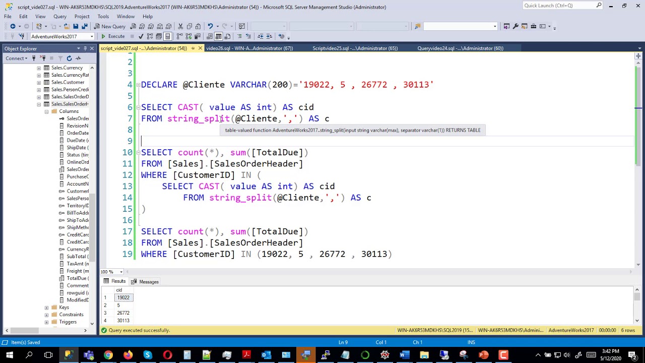 027 Querying Data With Transact Sql String Split Youtube