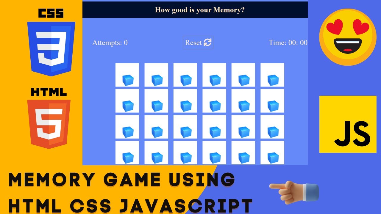 Memory Game Html Memory Game Using Html Css Javascript Youtube