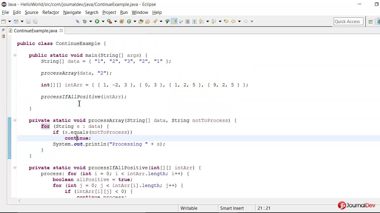 Java Continue Statement Example Youtube