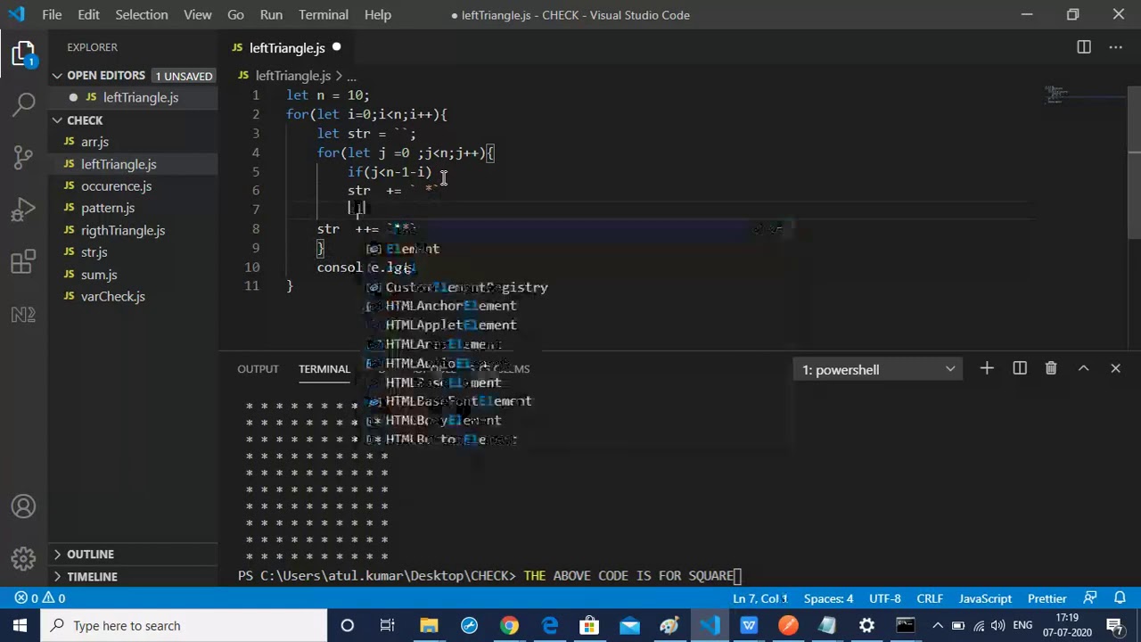 Left Angle Triangle Using Nodejs Javascript Youtube
