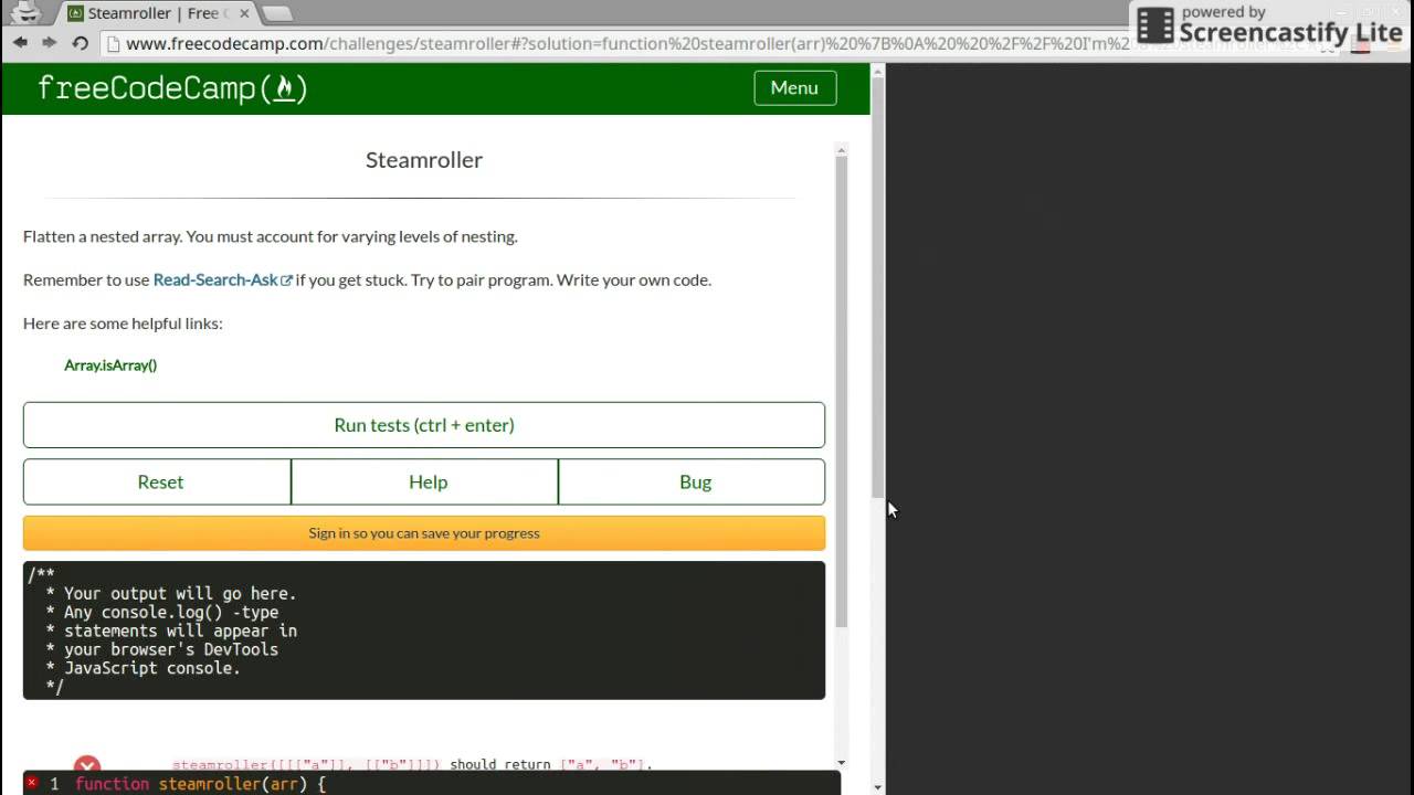Walkthrough Steamroller Fcc Intermediate Algorithms Youtube