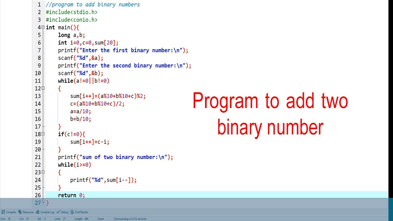 Program To Add Two Binary Number Youtube
