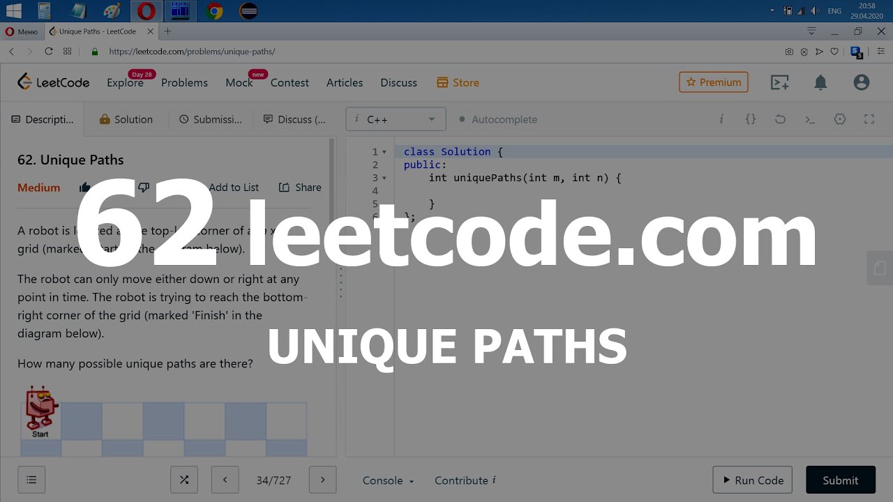 разбор задачи 62 Leetcode Unique Paths решение на C Youtube