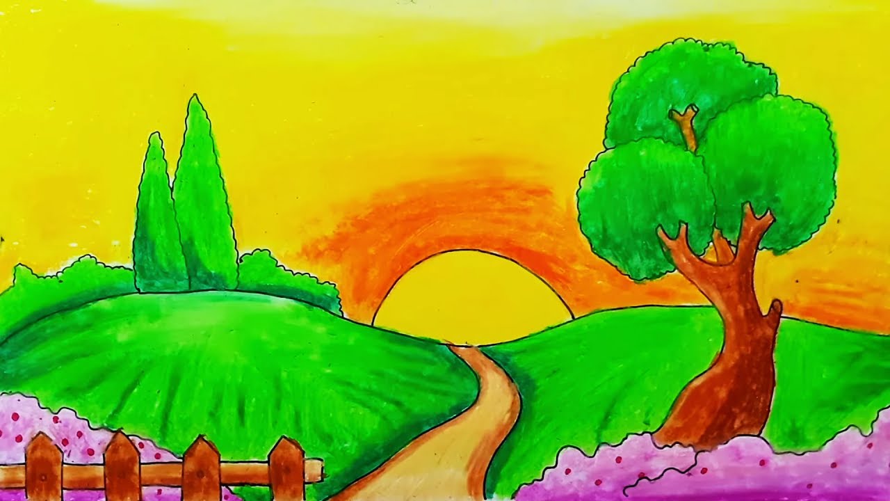 How To Draw Easy Landscape Drawing Step By Step Landscape Drawing