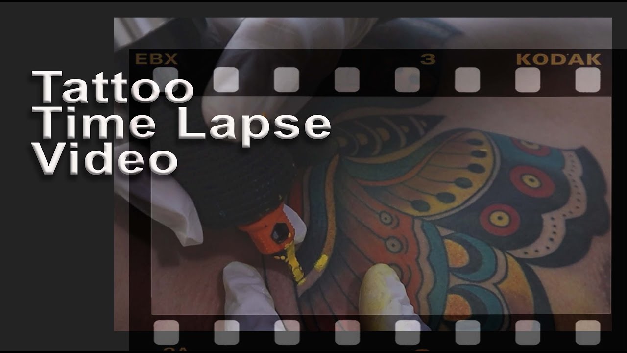 Tattoo Time Lapse Video 2 Trad Butterfly Tattoo On Chest Youtube