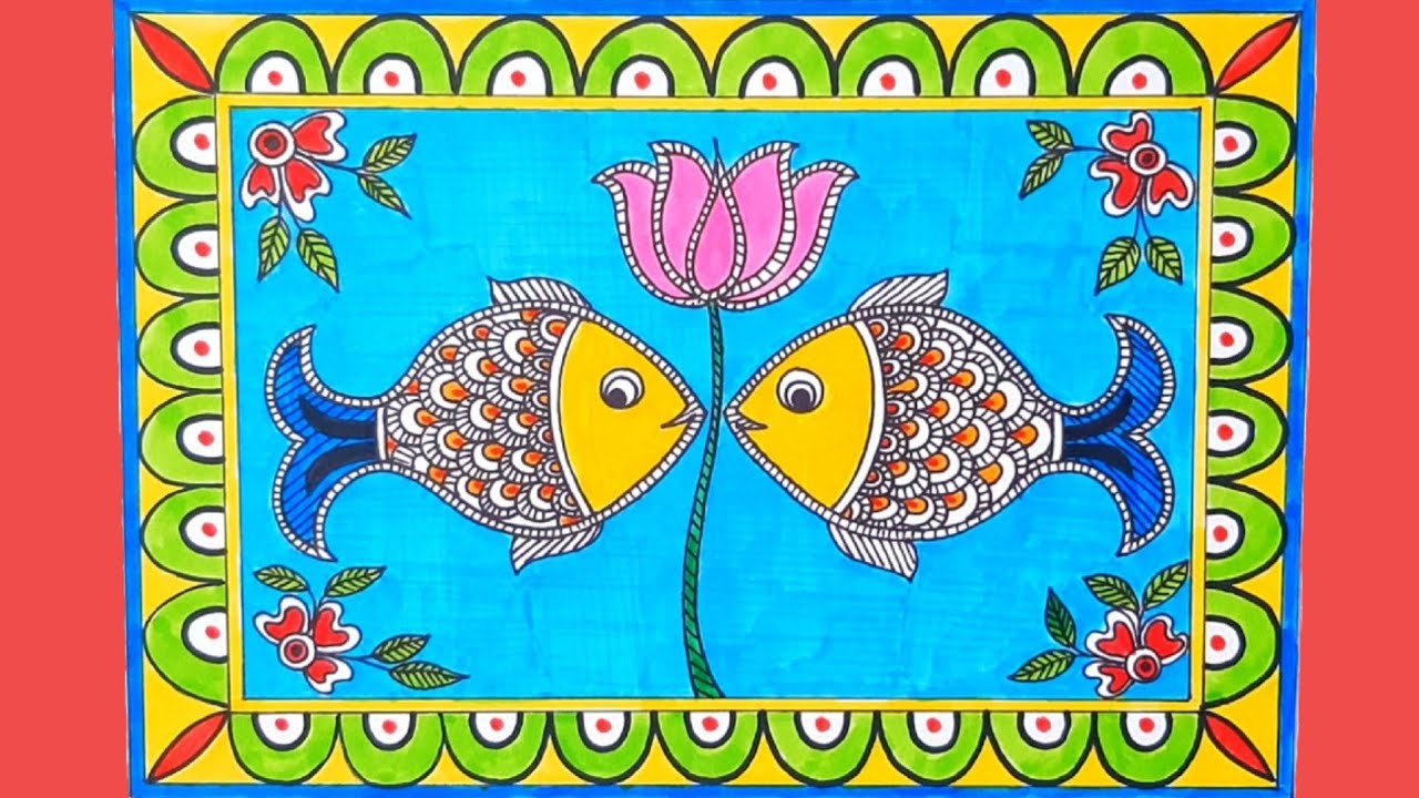 Easy Madhubani Painting For Begginers Draw Easy Madhubani Art Youtube