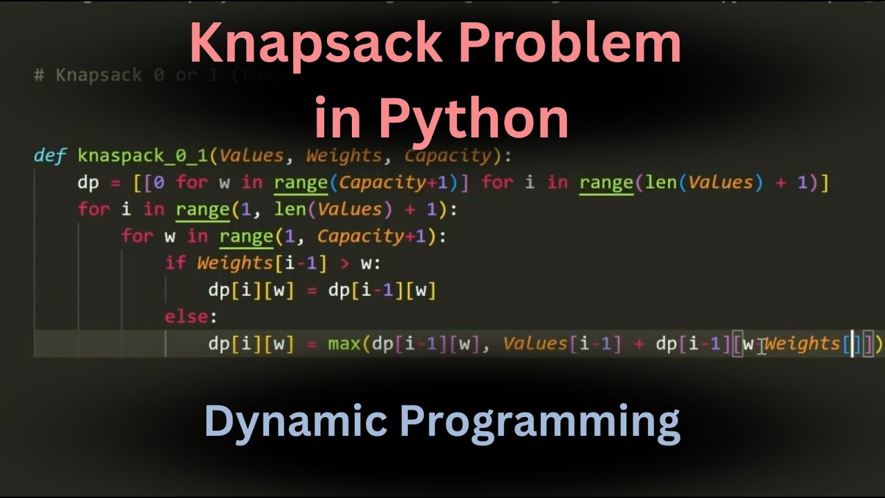 Knapsack Problem In Python Dynamic Programming Algorithm