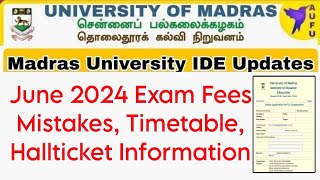Madras University Ide June 2024 Exam Hallticket Published For All