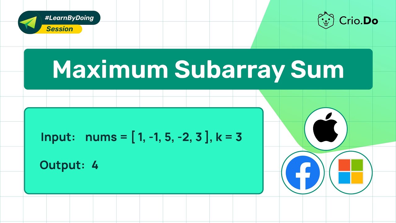 Maximum Subarray Sum Java Master Dsa Interview Questions Youtube