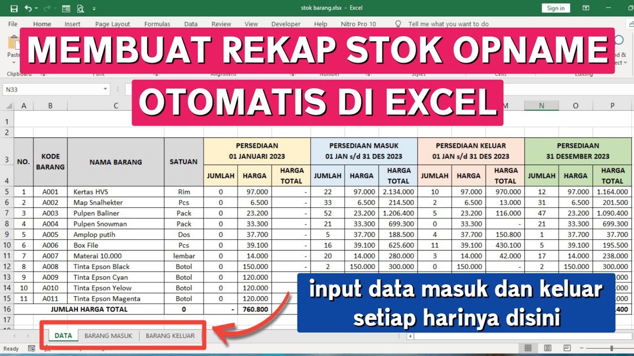 Cara Membuat Rekap Barang Di Excel Otomatis Youtube