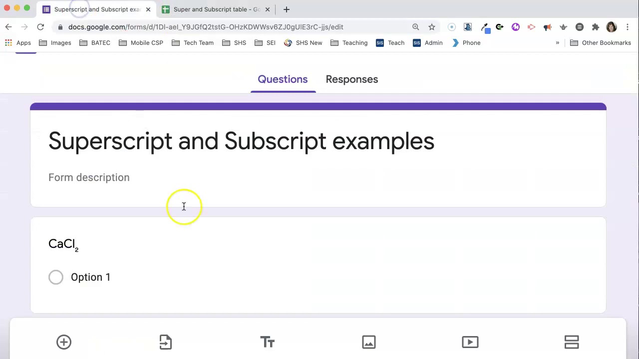 Superscript And Subscript In Google Forms Youtube