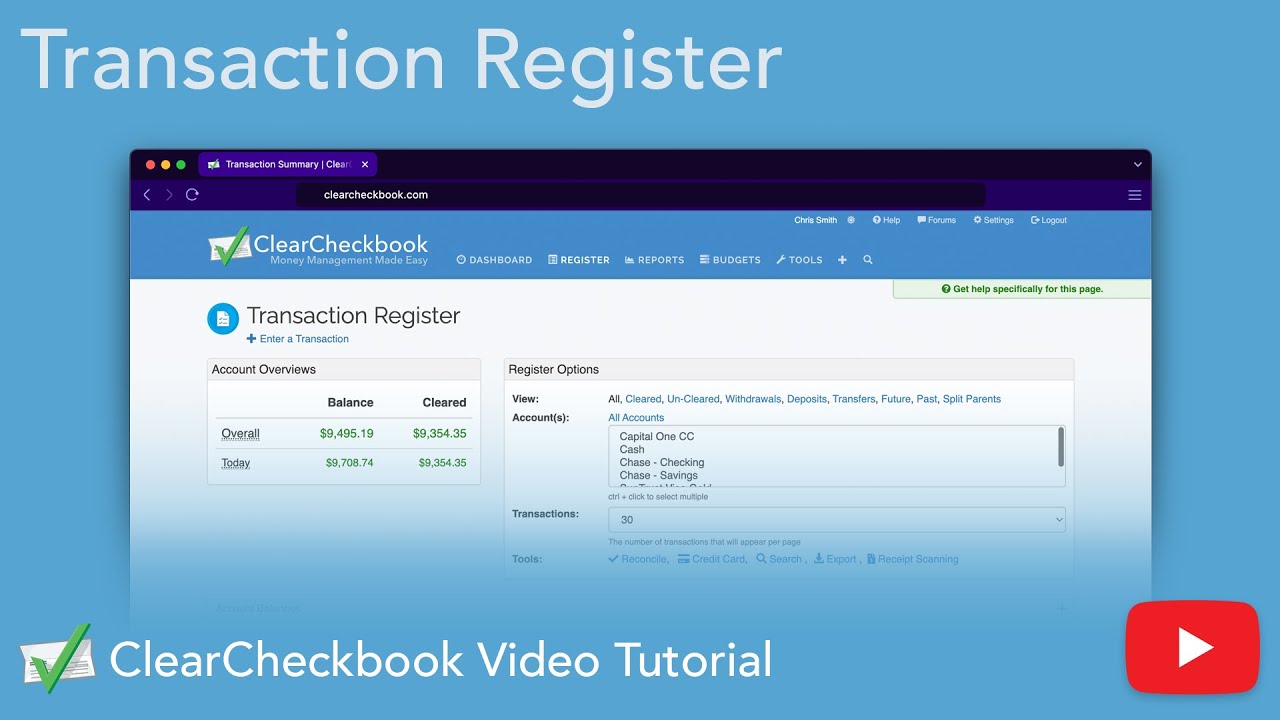 Transaction Register Clearcheckbook Youtube