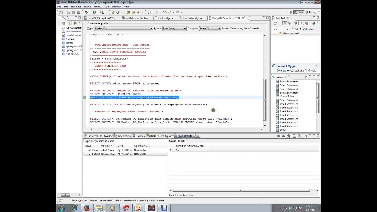 Sql Query Count Function Example Youtube