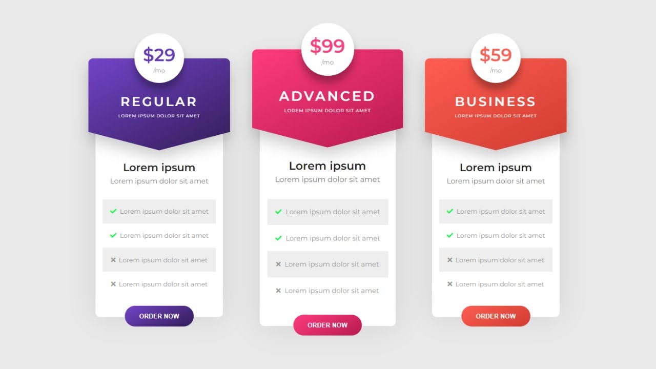 Html Css Creative Pricing Tables Quick Tutorial Youtube