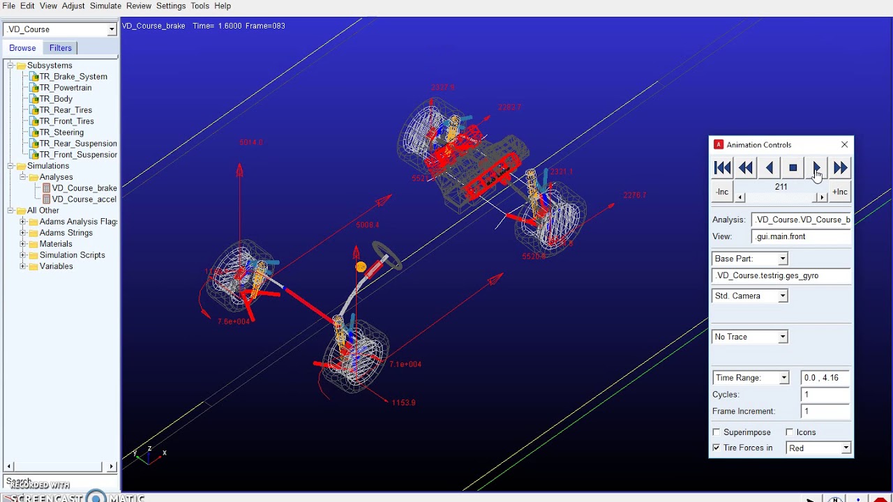 Tire Forces Braking Multibody Dynamics With Msc Adams Youtube