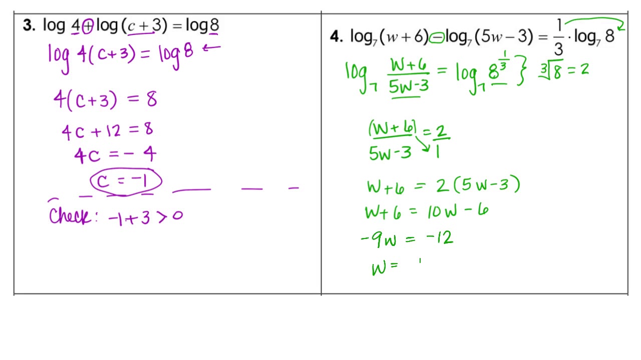 Solving Logarithmic Equations Youtube