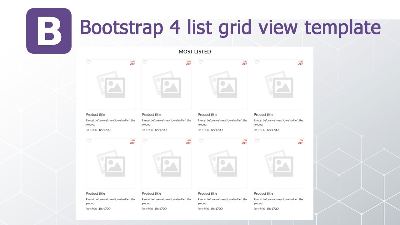 Bootstrap 4 List Grid View Template Visual Studio Code Web