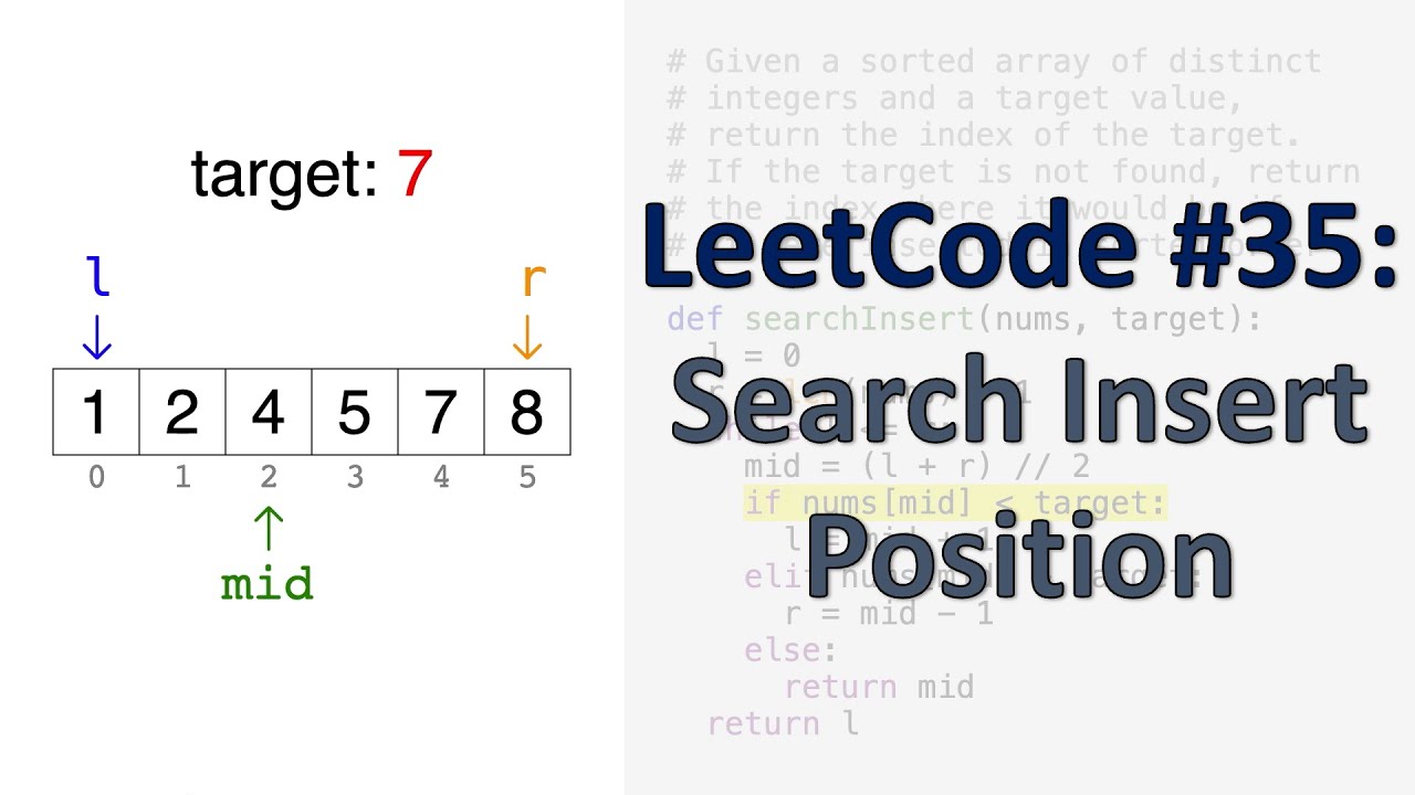 Leetcode 35 Search Insert Position Binary Search Youtube