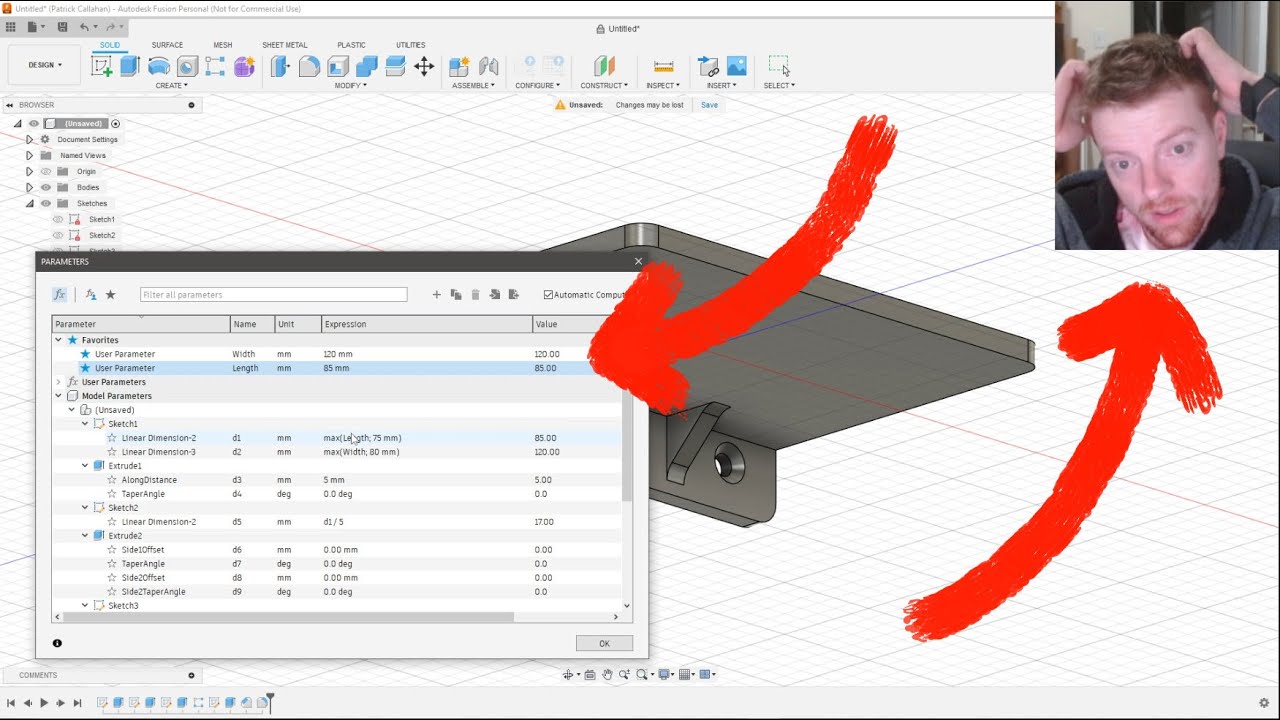 Fusion360 Tutorial Parametric Modelling With User Parameters Youtube