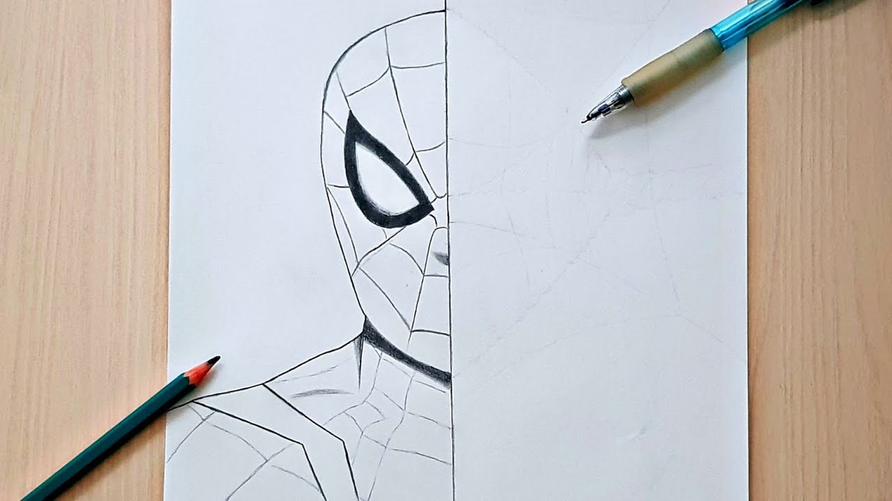 Spider Man Drawing Half Face Easy