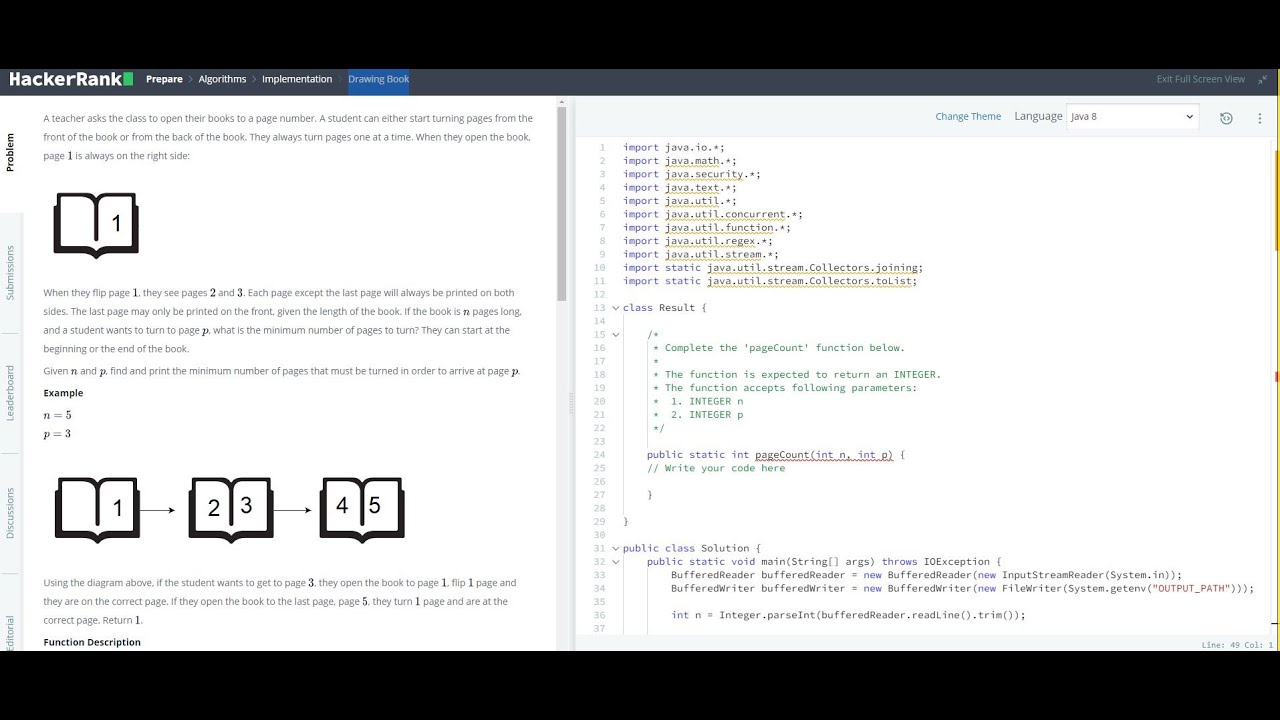 Hackerrank Drawing Book Youtube