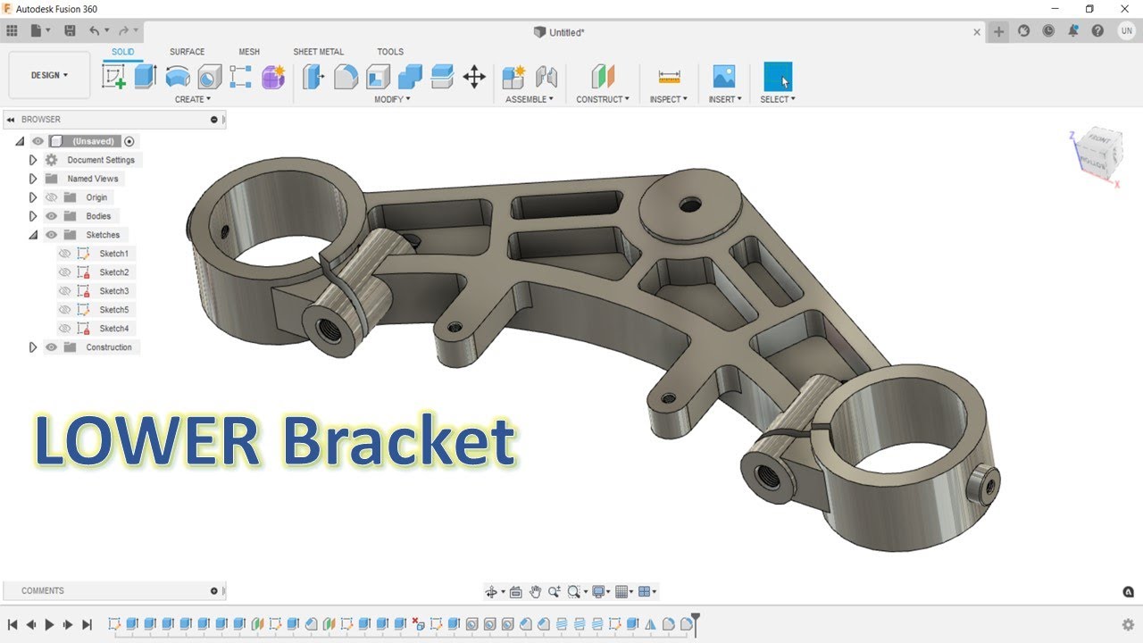 Fusion 360 Tutorial 63 3d Model Lower Bracket Basic Beginners Youtube