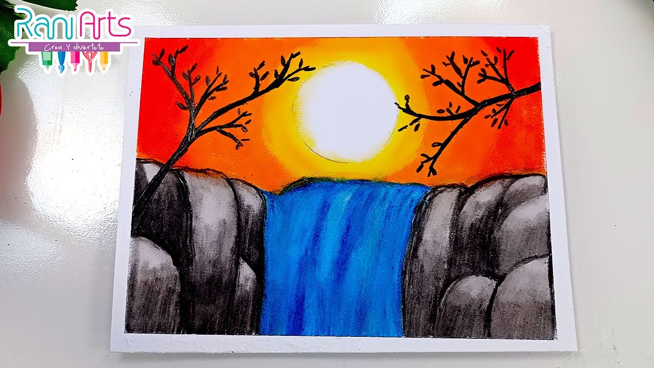 Cómo Dibujar Una Cascada Con óleo Pastel Dibujos De Paisajes Fáciles
