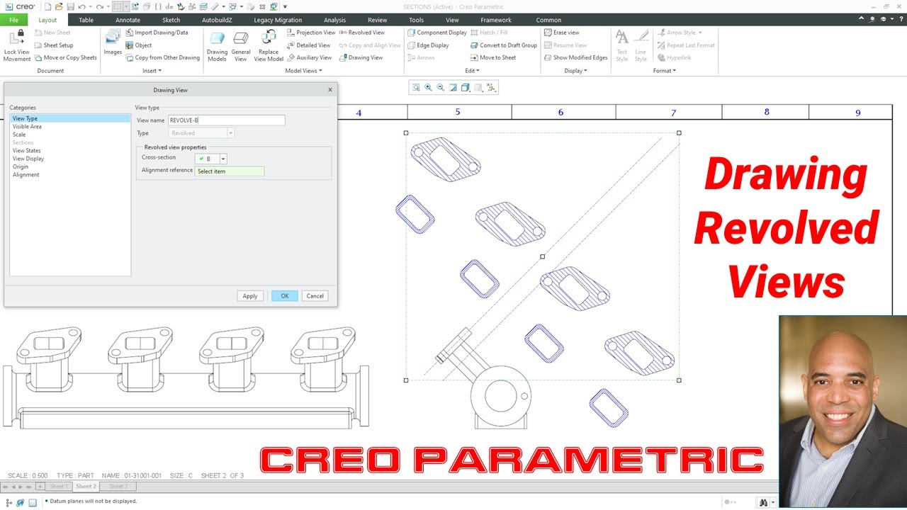 Creo Parametric Drawings How To Create Revolved Views Youtube