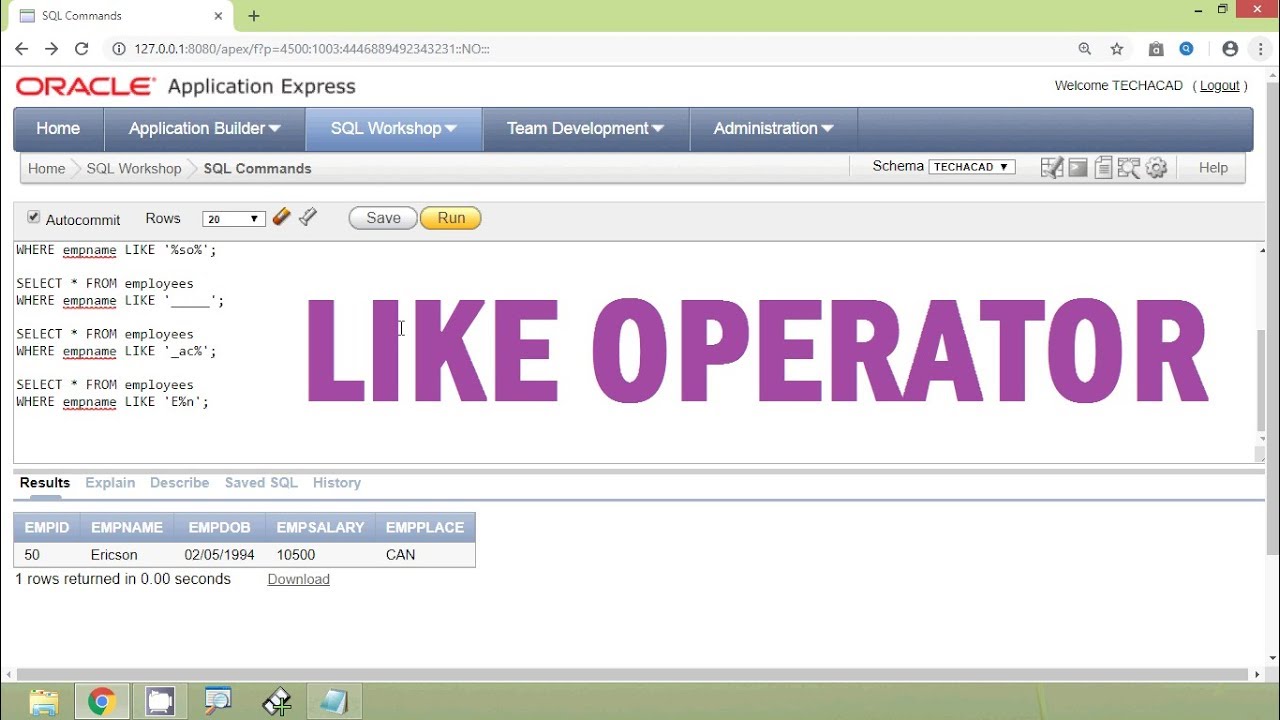 Oracle Tutorial Like Operator Youtube