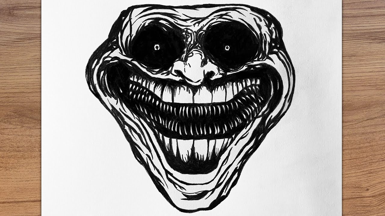 How To Draw Trollface Step By Step Creepy Drawing Trollface Youtube