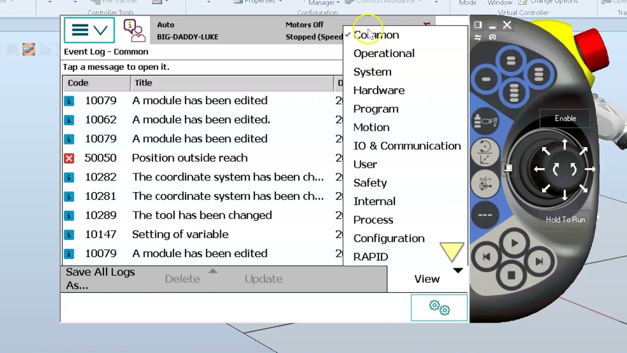 Abb Irc5 Event Log Youtube