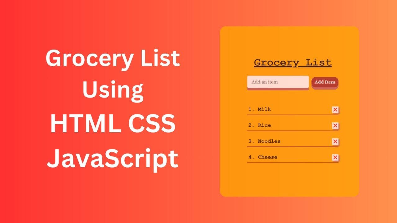 Grocery List Using Html Css Js Javascript Project Youtube