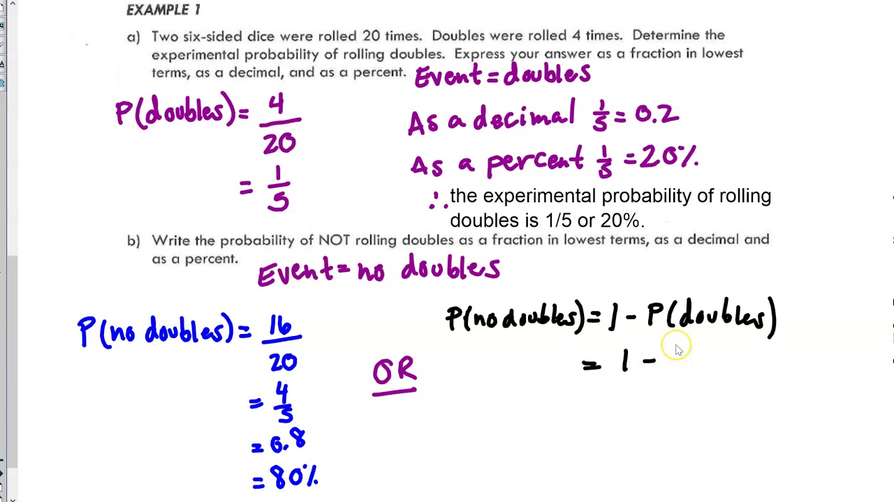 1 Experimental Probability Youtube