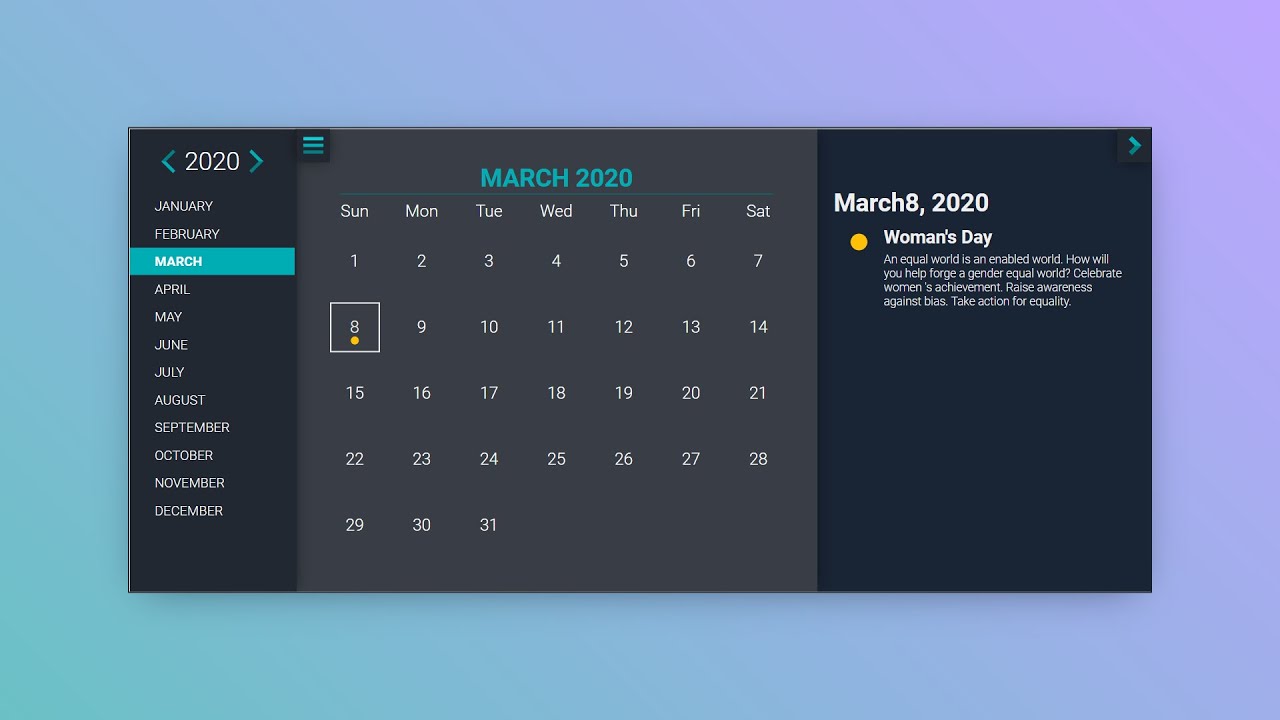 How To Make Event Calendar Using Html And Css Create Calendar With