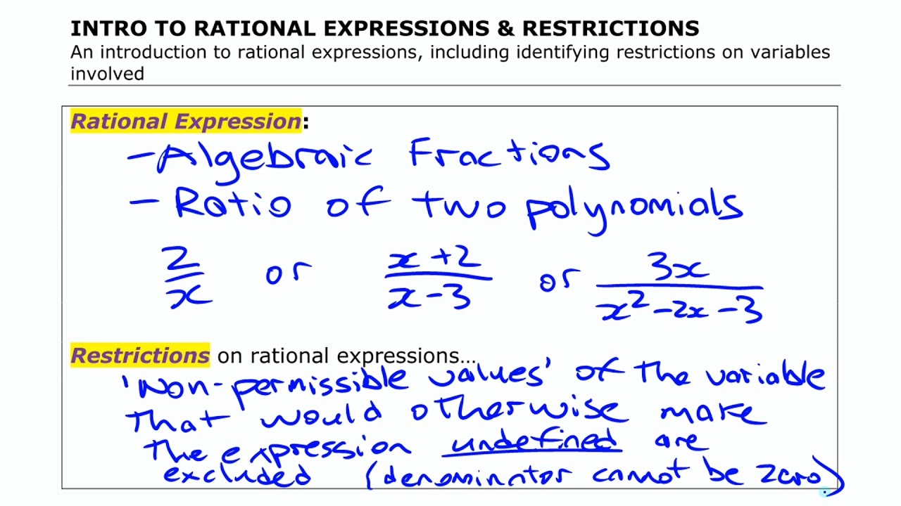 Intro To Rational Expressions Restrictions 6 1a Pre Calculus 11