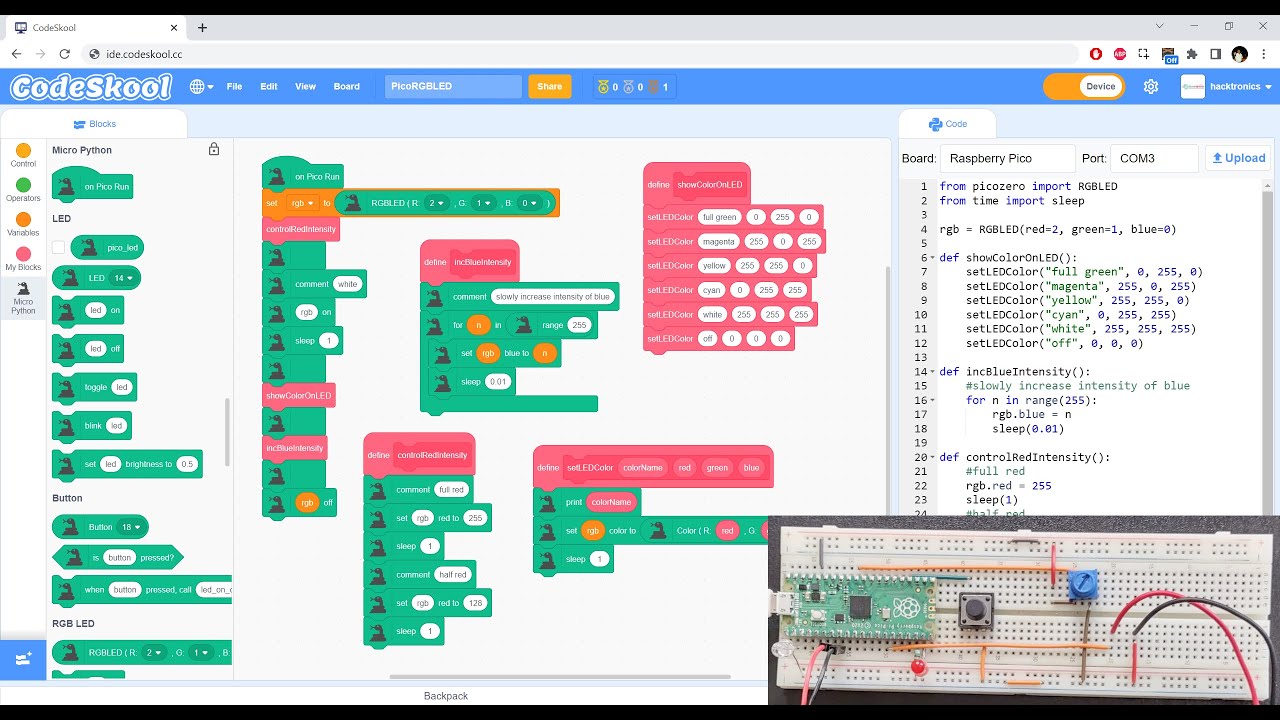 Raspberry Pico Micropython Programming In Codeskool Scratch Using