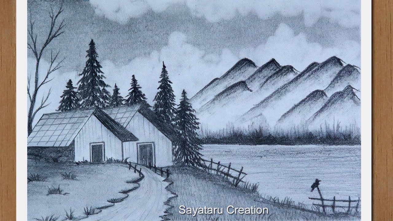 Beautiful Scenery Drawing With Pencil Scenery Pencil Drawings Drawing