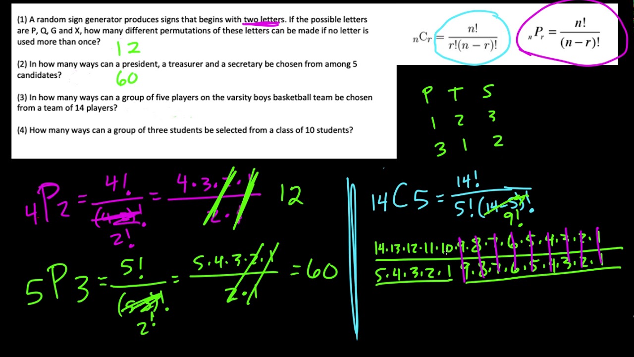 4 7 Combinations And Permutations Part 2 Youtube