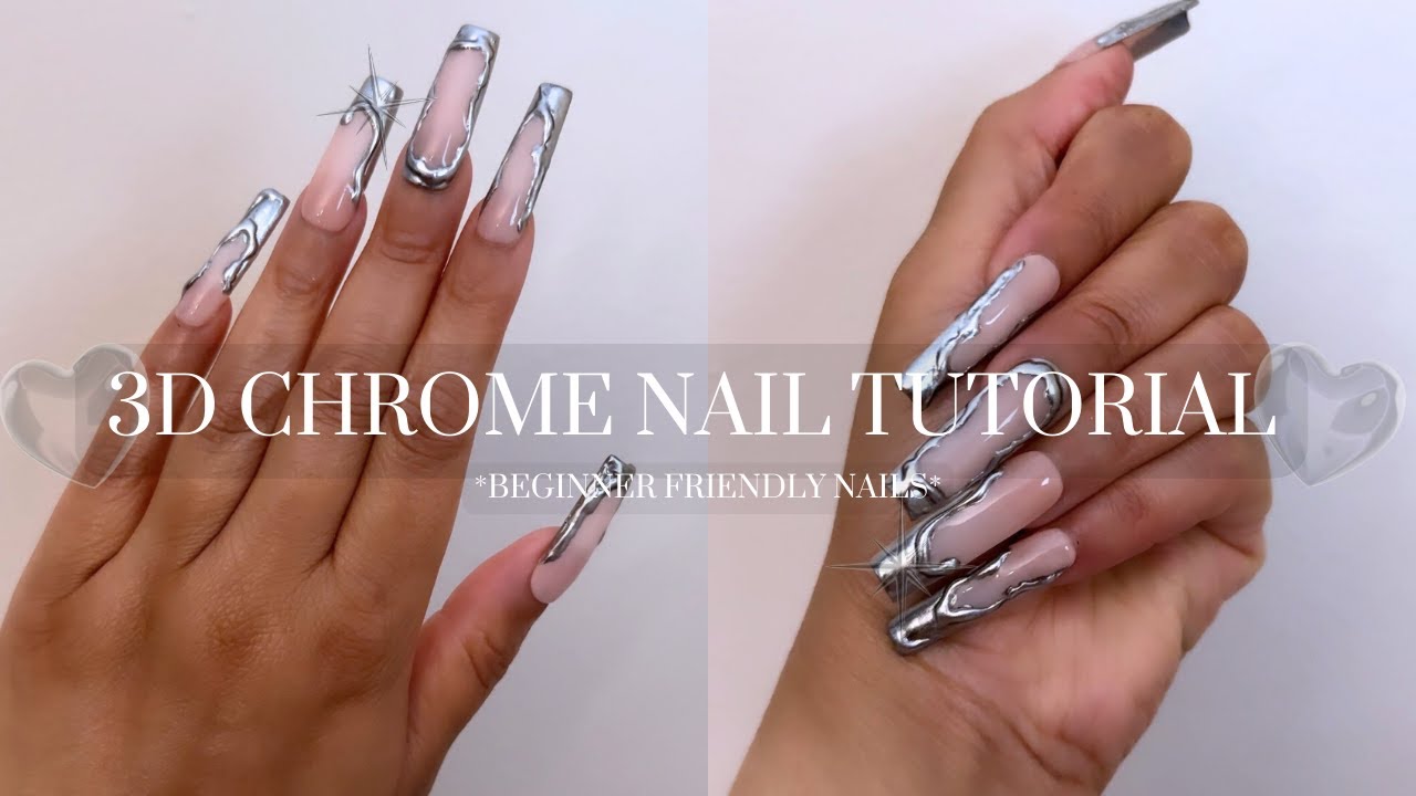 3d Chrome Nail Tutorial Molten Chrome Nail Trend Using Rhinestone