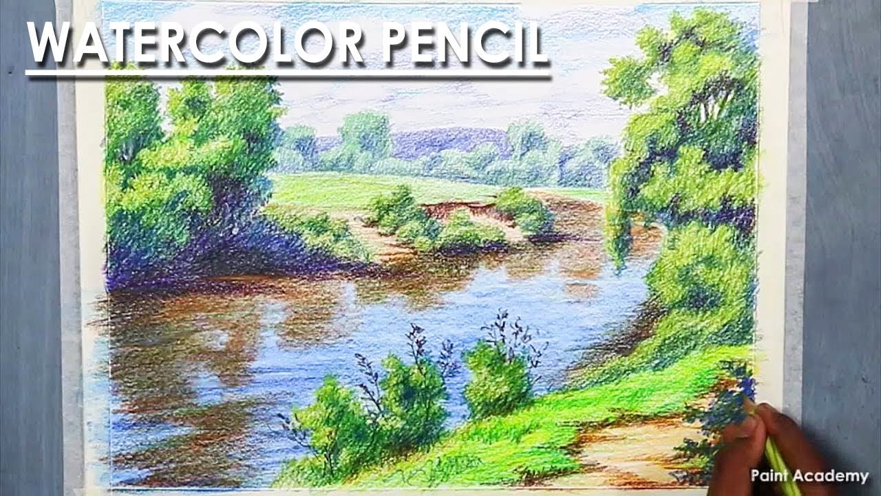 Landscape Drawing Watercolor Pencils