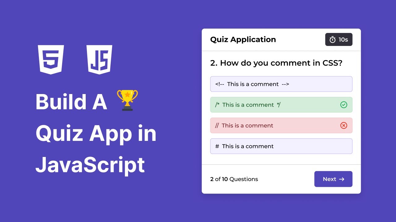 рџџ Build A Quiz App In Html Css Javascript Quiz App Tutorial In